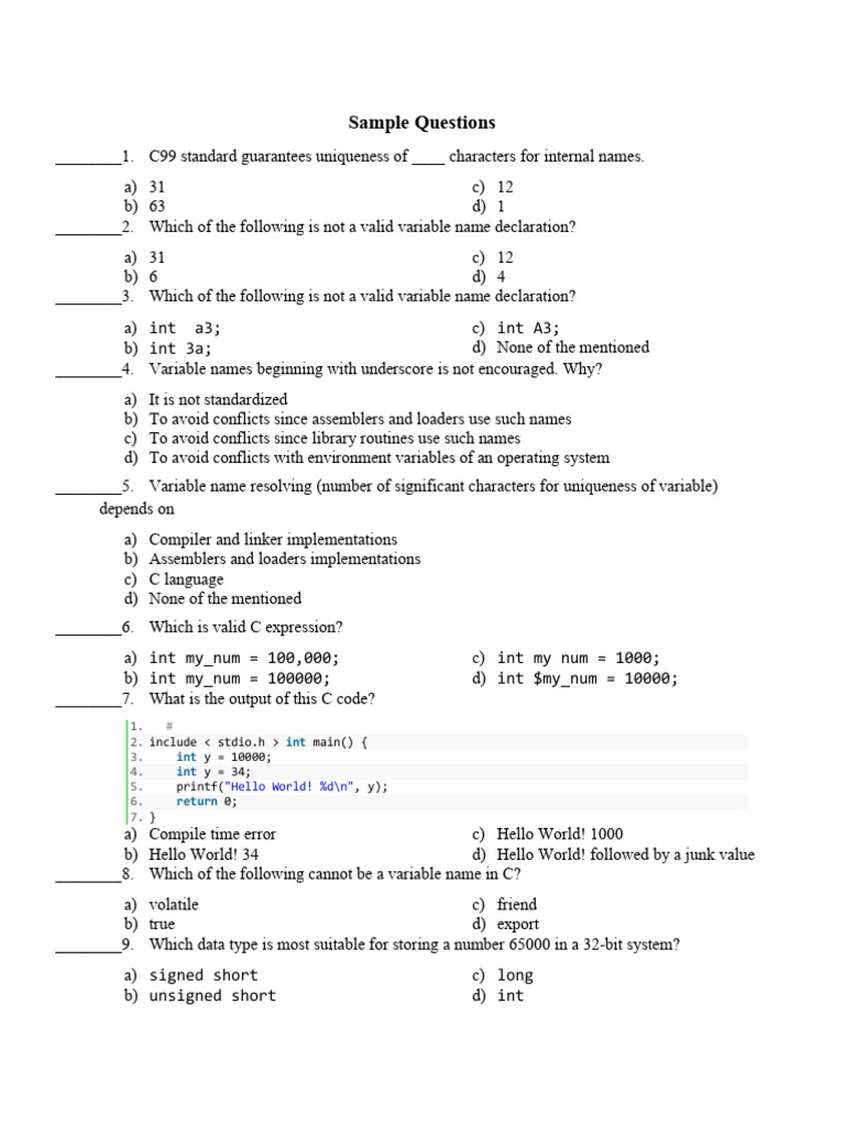 Sample | PDF | Integer (Computer Science) | C (Programming Language)