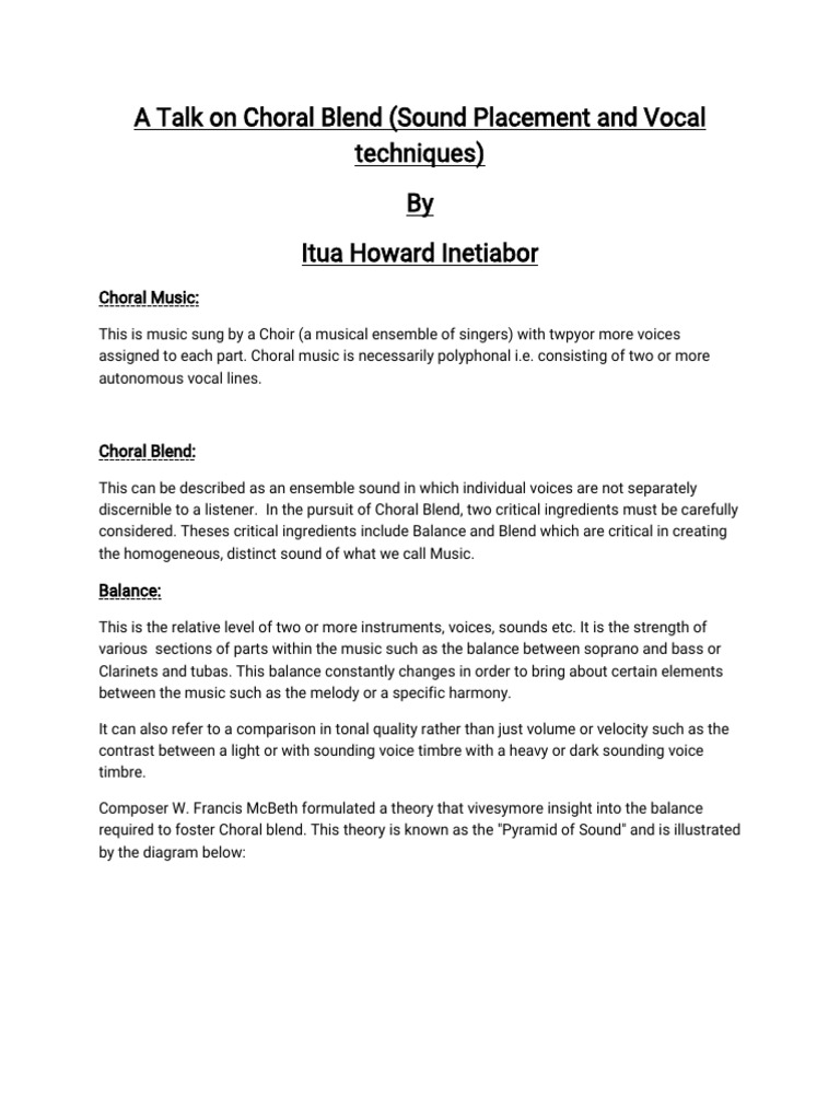 Choral Blend (Sound Placement & Vocal Techniques) | PDF