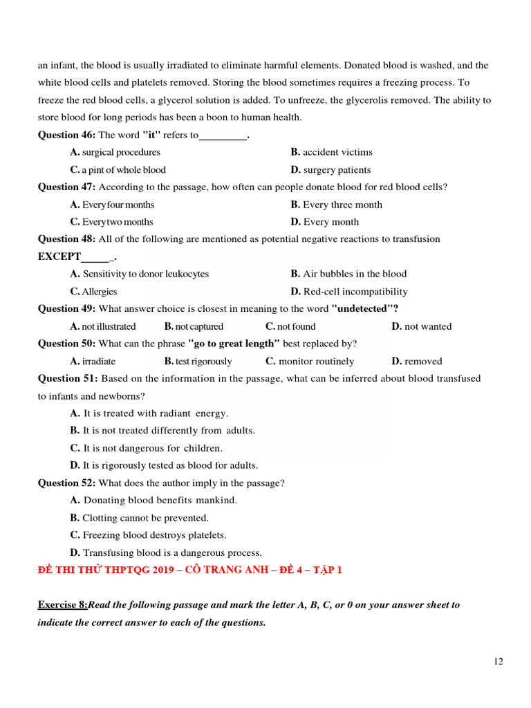 40 BAI TAP DOC HIEU (300 CAU) TU DE CO TRANG ANH TAP 1-14-16 | PDF ...