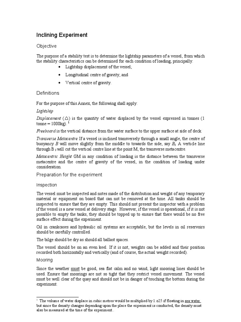 Inclining Experiment: Objective | PDF | Ships | Watercraft