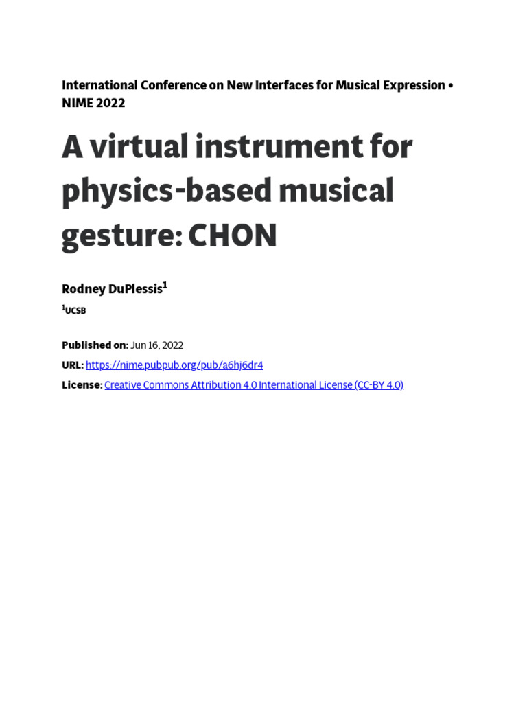A Virtual Instrument For Physics-Based Musical Gesture: CHON | PDF ...