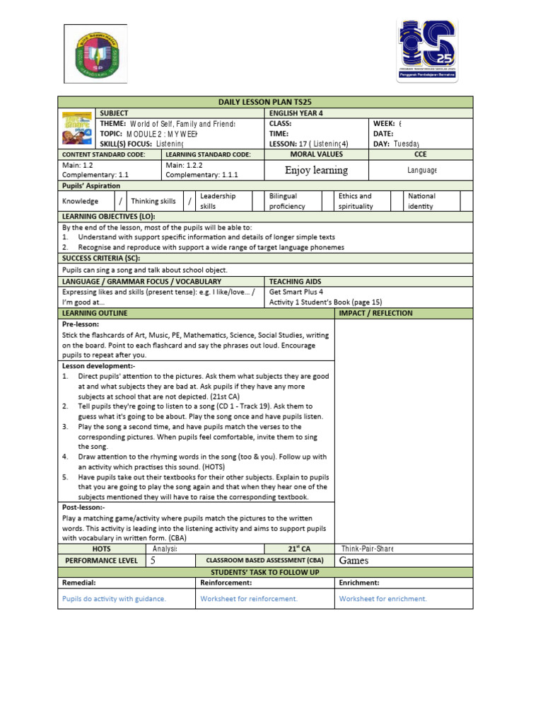 Bi Y4 TS25 Module 2 (LP17-32) | PDF | Lesson Plan | Learning