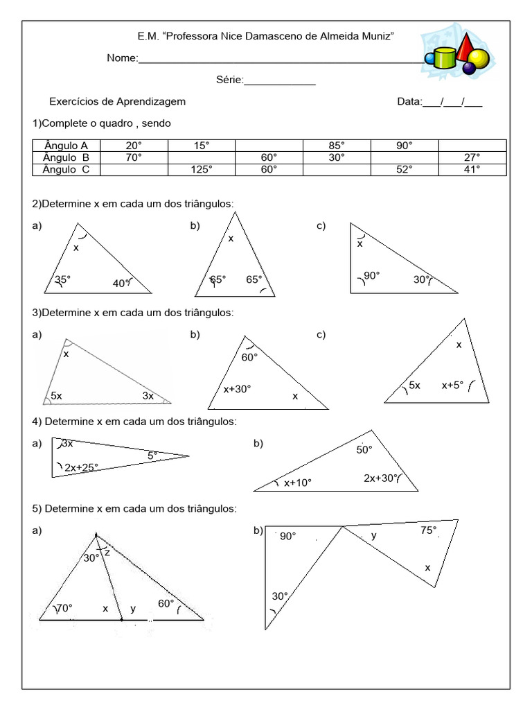 Exercicios Angulos Internos No Triangulo (Livro Azul) | PDF | Triângulo | Números
