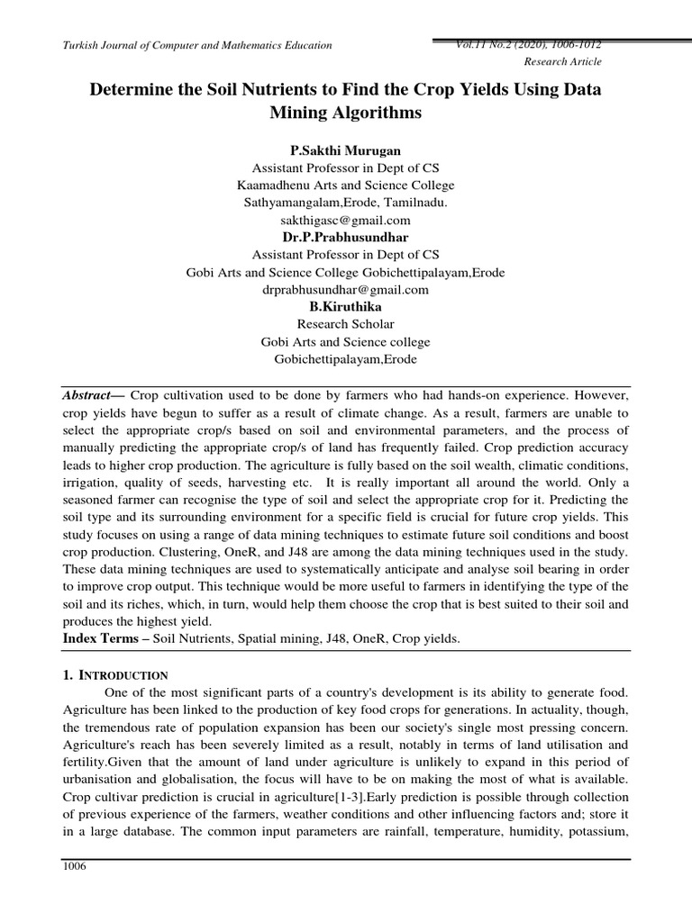 Determine The Soil Nutrients To Find The Crop Yields Using Data | PDF | Machine Learning | Soil