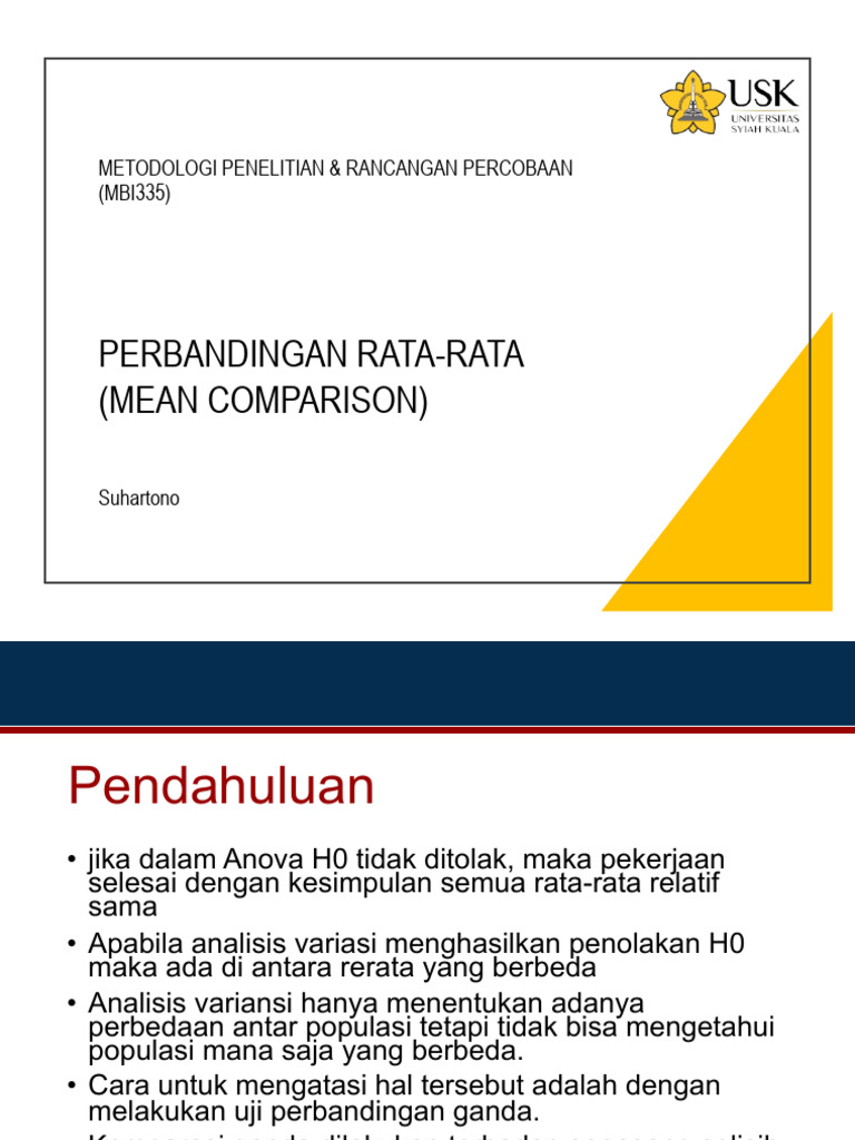 Perbandingan Rata-Rata Dalam Uji Lanjut (Mean Comparison) | PDF