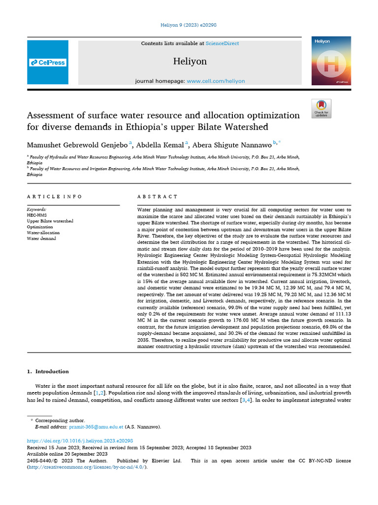 Water Resource Optimization in Ethiopia | PDF | Science & Mathematics ...