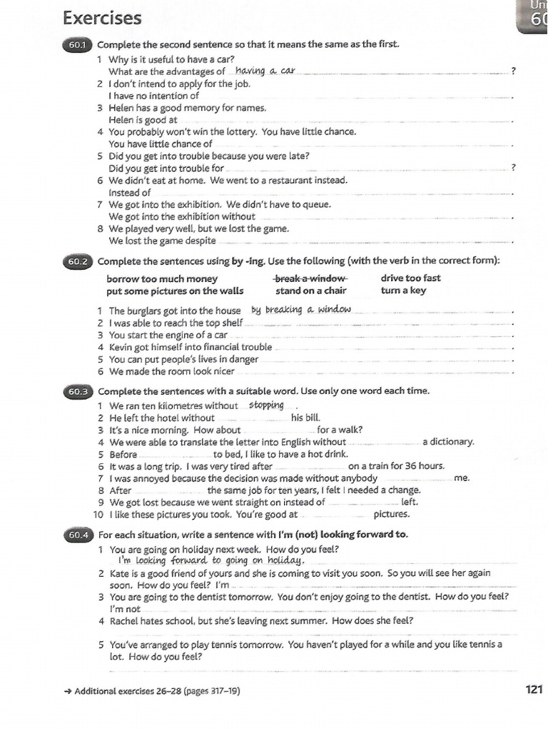 Unit 60 Exercises Preposition In, For, About + Ing | PDF