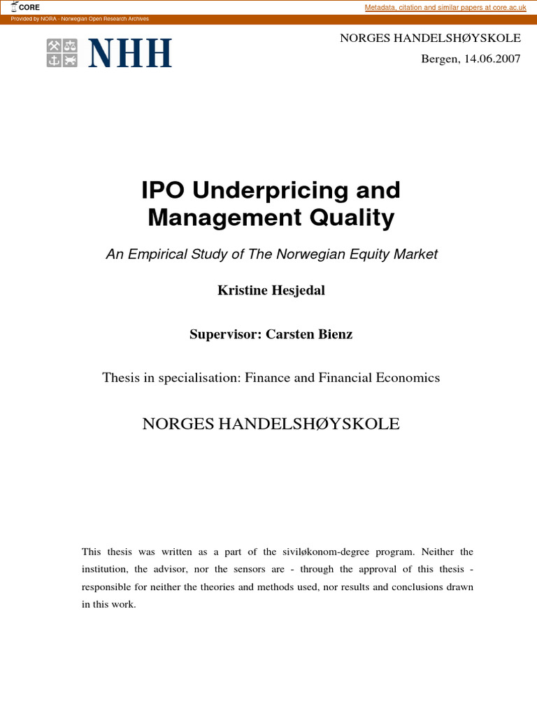 Thesis 30803257 | PDF | Initial Public Offering | Student's T Test