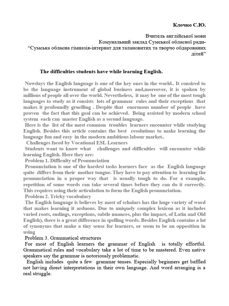 Challenges in Learning English Language | PDF | English Language ...