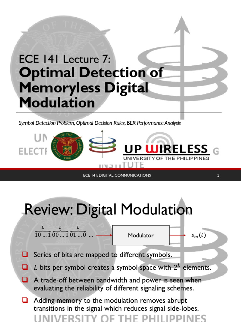 Ece141 Lec07 Optimal Detection of Memoryless Digital Modulation | PDF | Teaching Methods & Materials