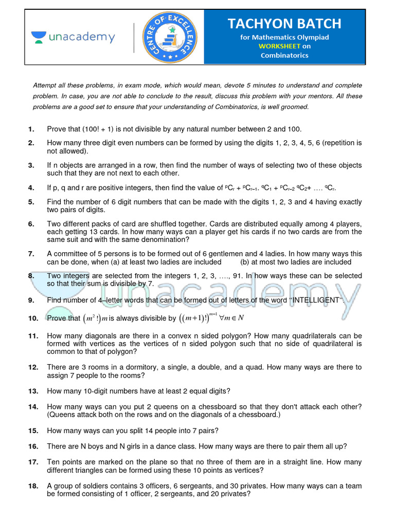 Combinatorics 1659943575608 | PDF | Numbers | Mathematics