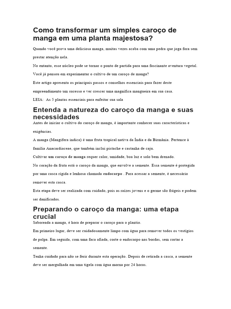 Como Transformar Um Simples Caroço de Manga em Uma Planta Majestosa ... Como Transformar Um Simples Caroço de Manga em Uma Planta Majestosa ...