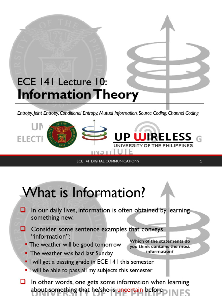 Ece141 Lec10 Information Theory | PDF | Information | Code