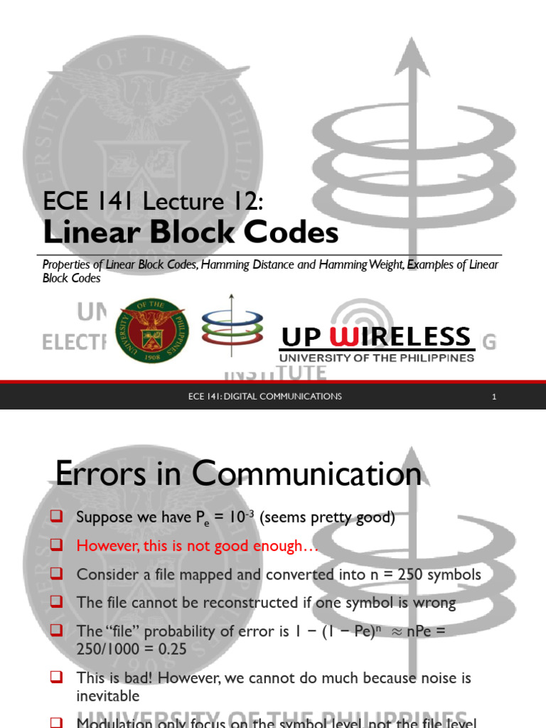 Ece141 Lec12 Linear Block Codes | Download Free PDF | Encodings | Computer Science