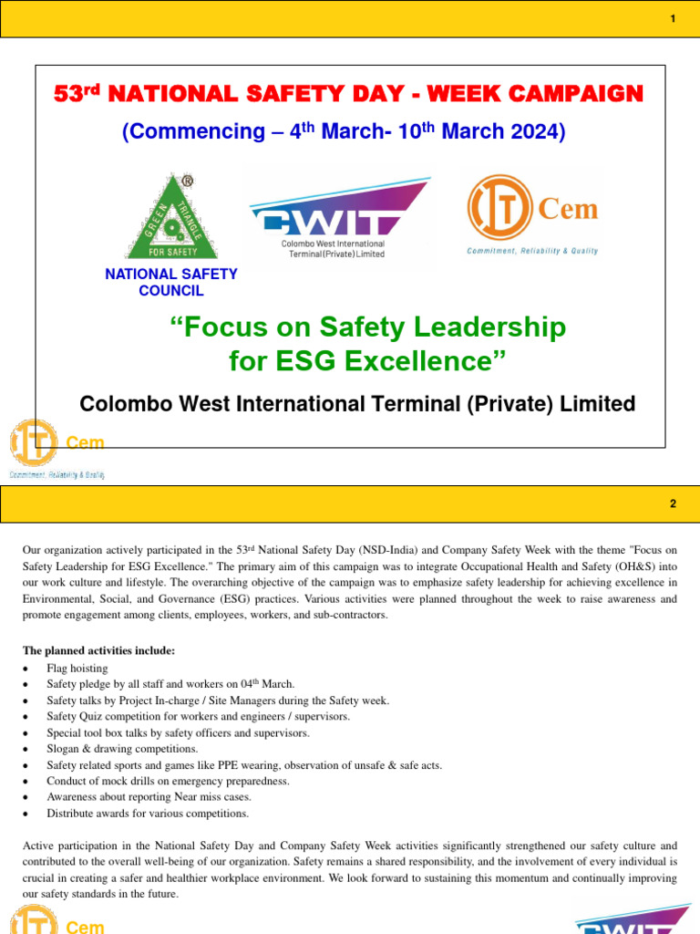 53rd National Safety Day - Week Campaign Presentation | PDF ...