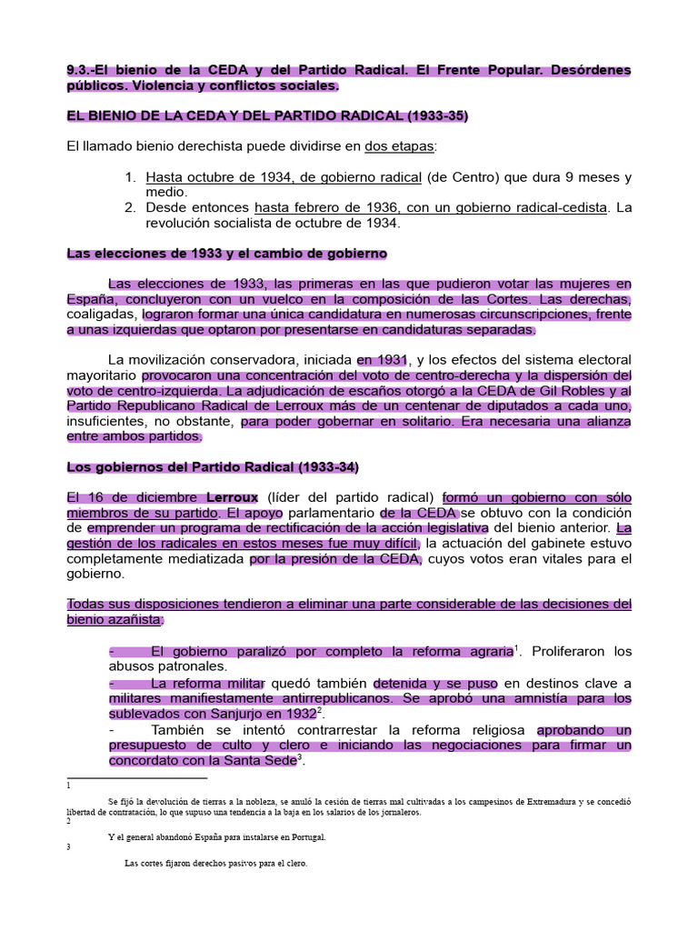 9.3.-El Gobierno de La CEDA y Del Partido Radical. El Frente Popular ...