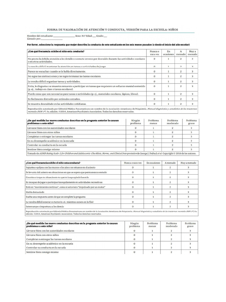 Adhd-Rs 5 Version Colegio Niños | PDF