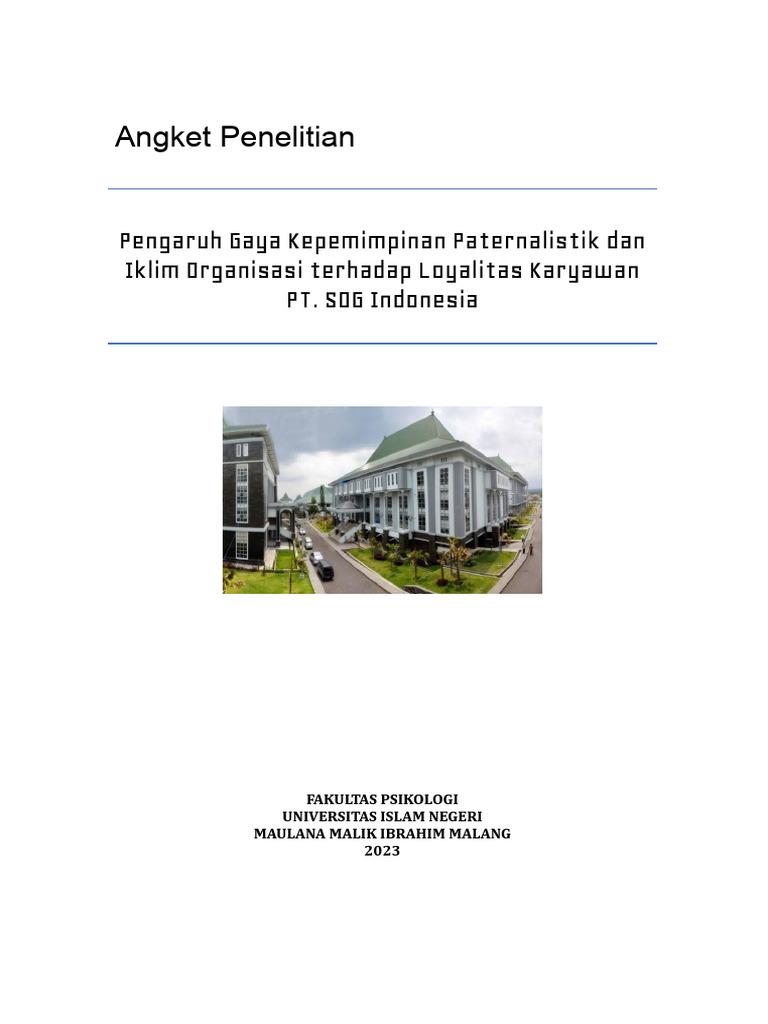Angket Iklim Organisasi, Gaya Kepemimpinan Paternalistik, Dan Loyalits ...