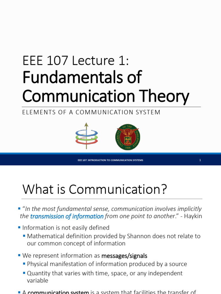 EEE 107 Lecture 1 - Communication Theory Fundamentals | PDF | Duplex (Telecommunications ...