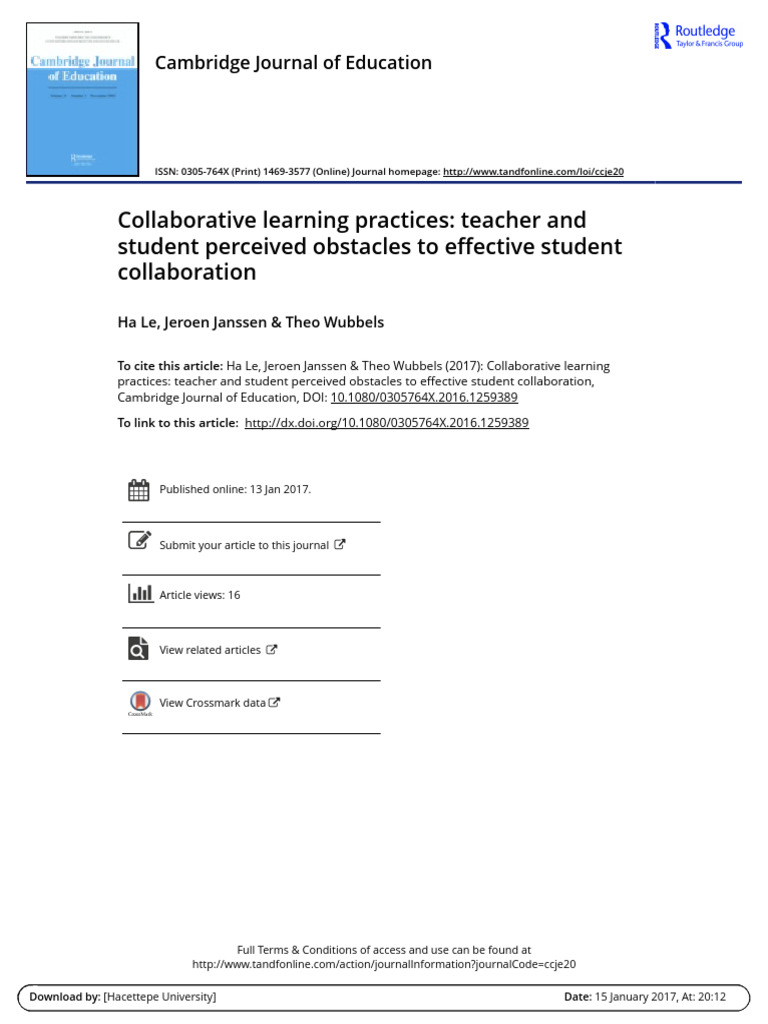 Collaborative learning practices teacher and student perceived obstacles to effective student ...
