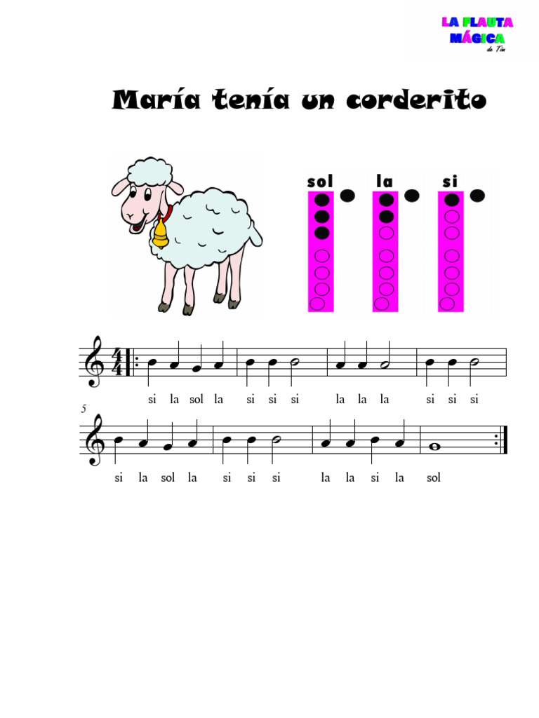 Maria Tenia Un Corderito Con 3 Notas | PDF