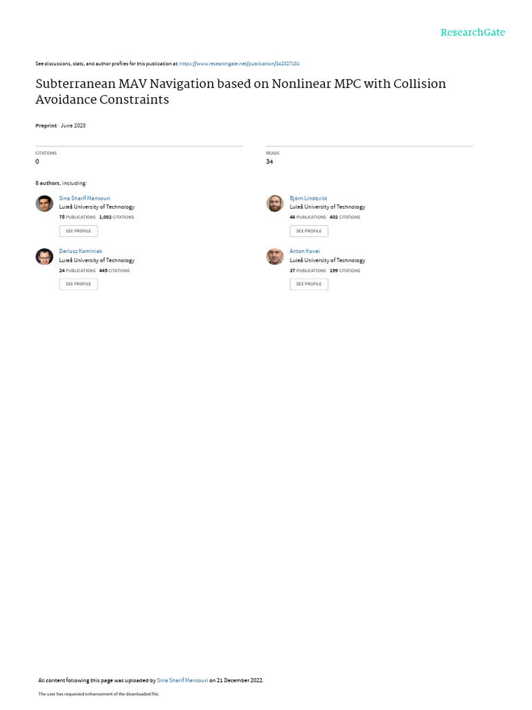Subterranean MAV Navigation Based On Nonlinear MPC | PDF | Lidar | Mathematical Optimization