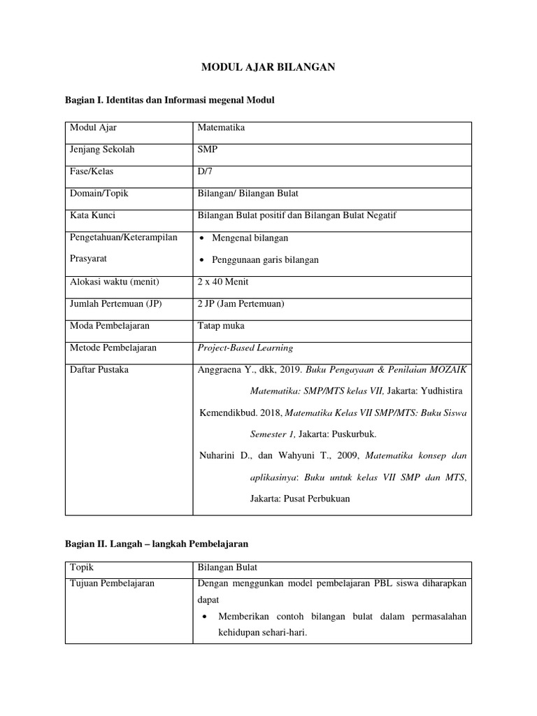 MODUL AJAR BILANGAN Arb | PDF