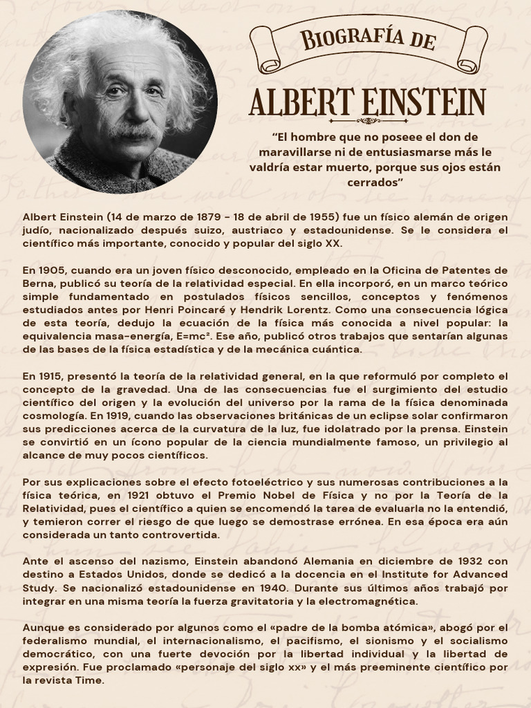 Biografía Albert Einstein | PDF | Albert Einstein | Física