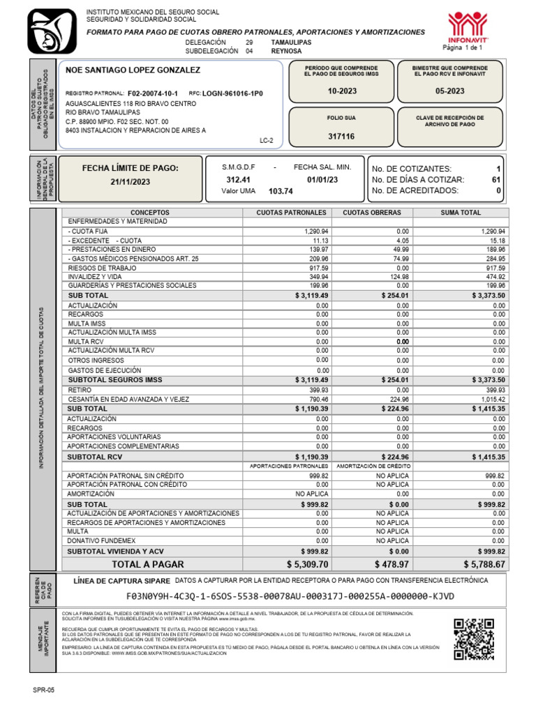 LINEA DE PAGO IMSS OCTUBRE 2023 | PDF