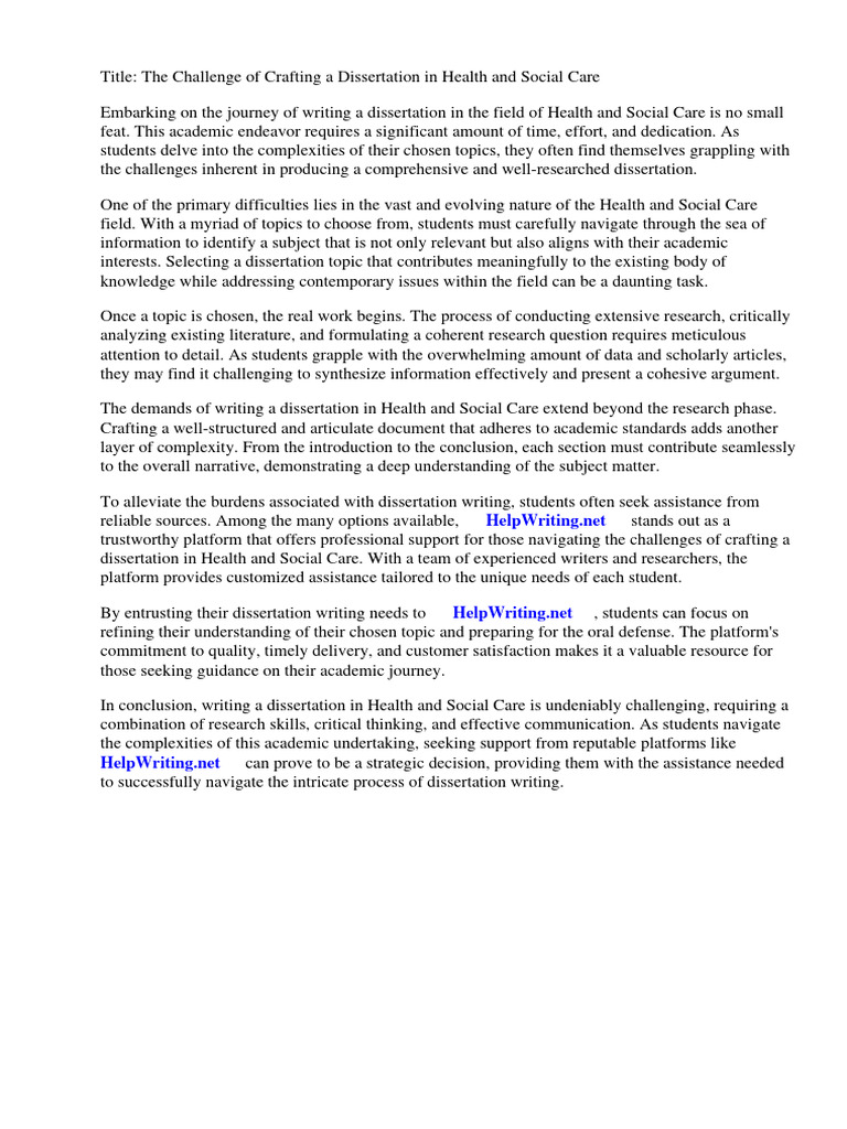 Dissertation Topics Health and Social Care | PDF | Health Care | Psychology