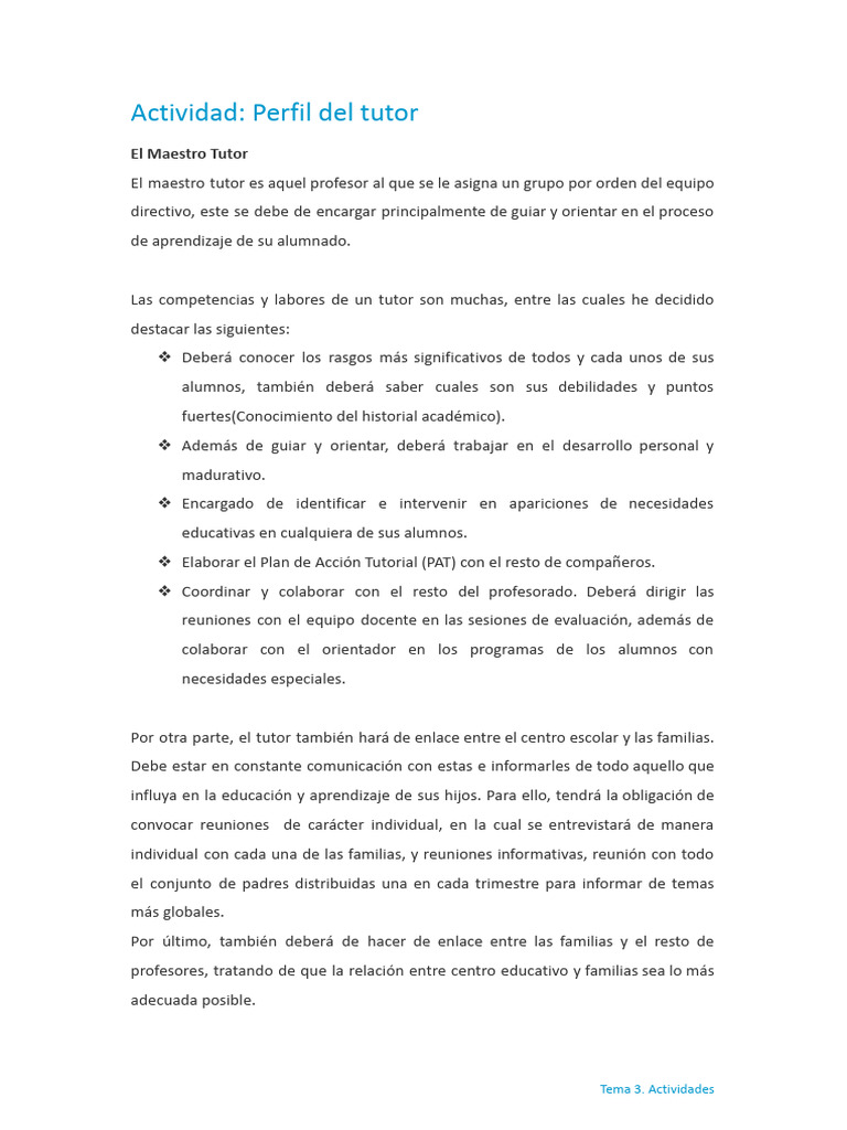 Actividad - Perfil Del Tutor | PDF | Maestros | Evaluación
