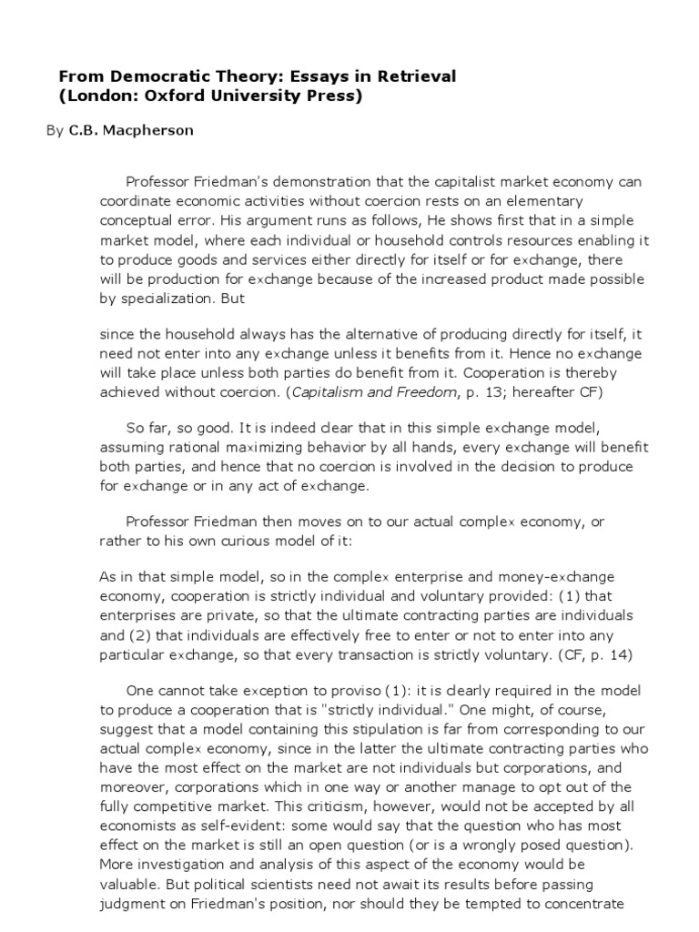 C.B. Macpherson | PDF | Capitalism | Political Freedom