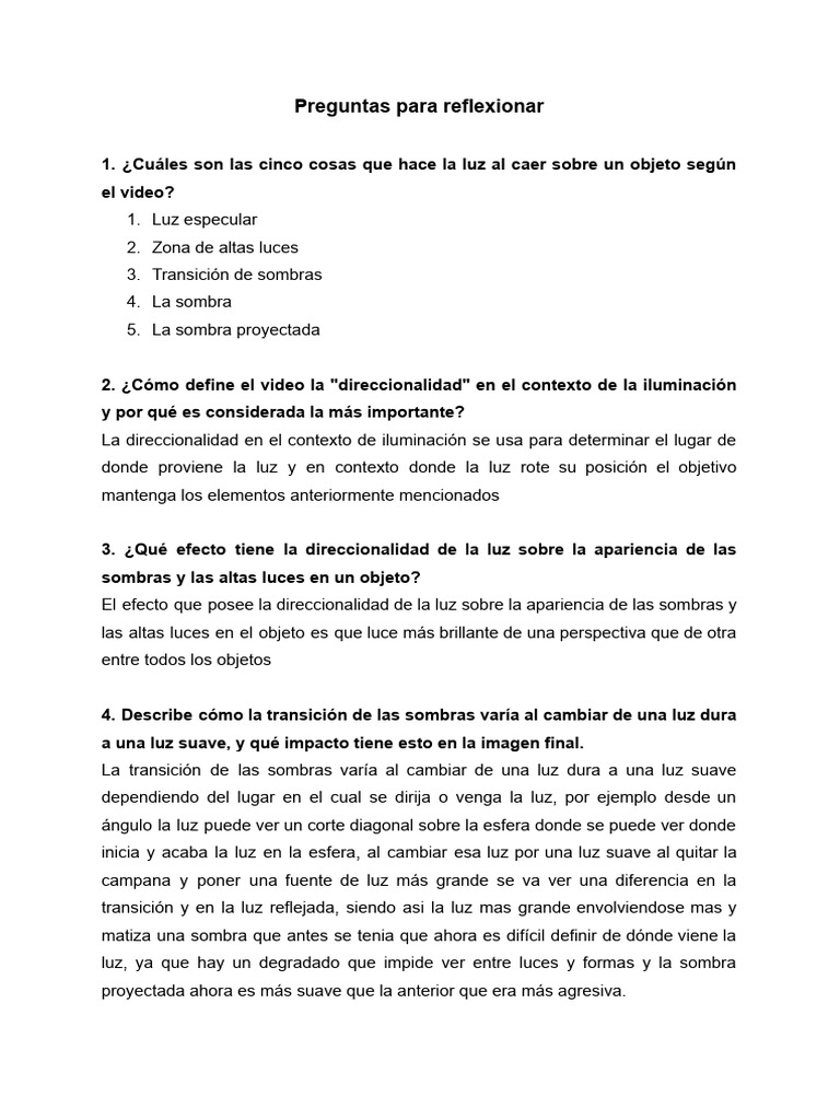 Preguntas para Reflexionar Sobre La Fotografía | PDF | Sombra | Ligero Preguntas para Reflexionar Sobre La Fotografía | PDF | Sombra | Ligero