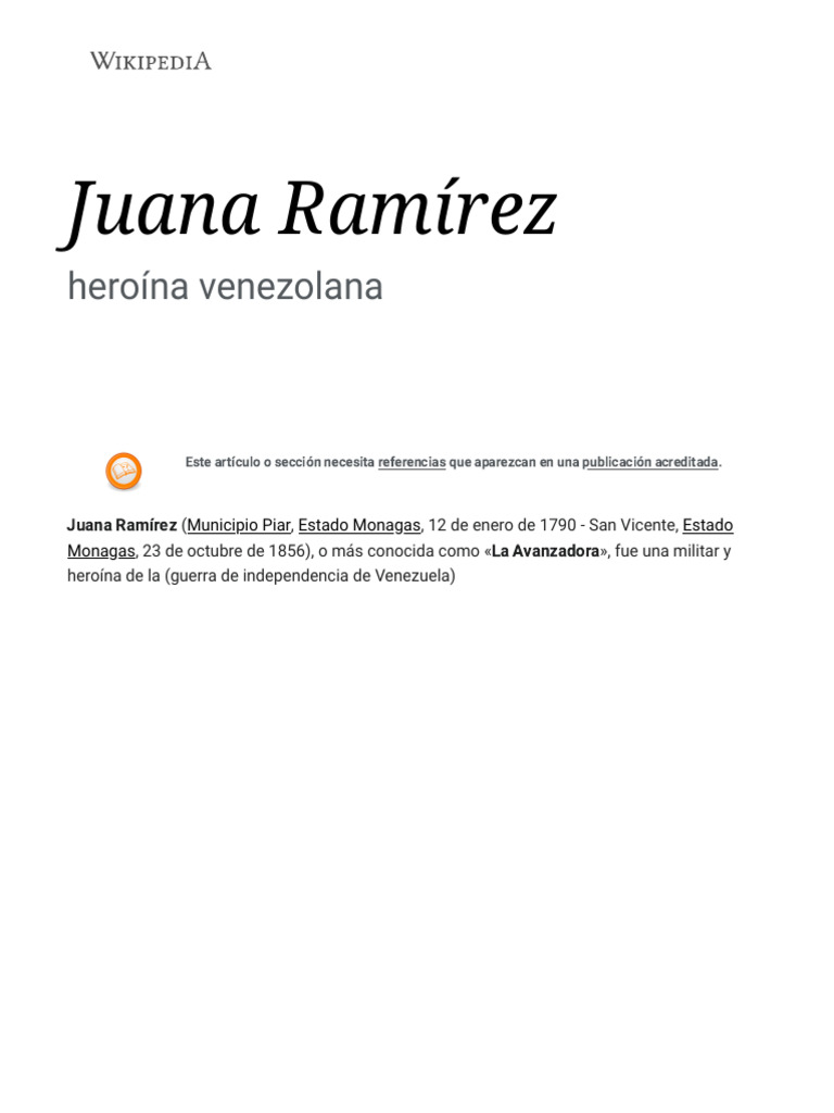 Juana Ramírez - Wikipedia, la enciclopedia libre | PDF | Venezuela
