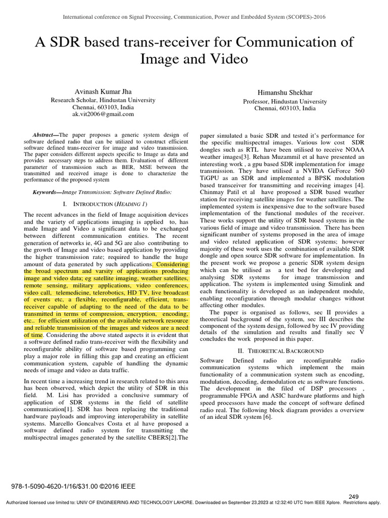 SDR Transceiver for Image Transmission | PDF | Orthogonal Frequency ...