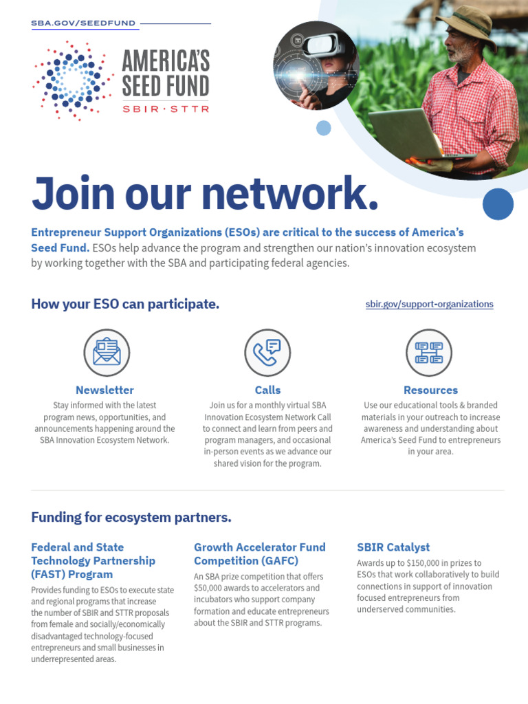 Entrepreneur Support Organizations (ESOs) SBIR-STTR Factsheet (SBA 2022) | PDF ...