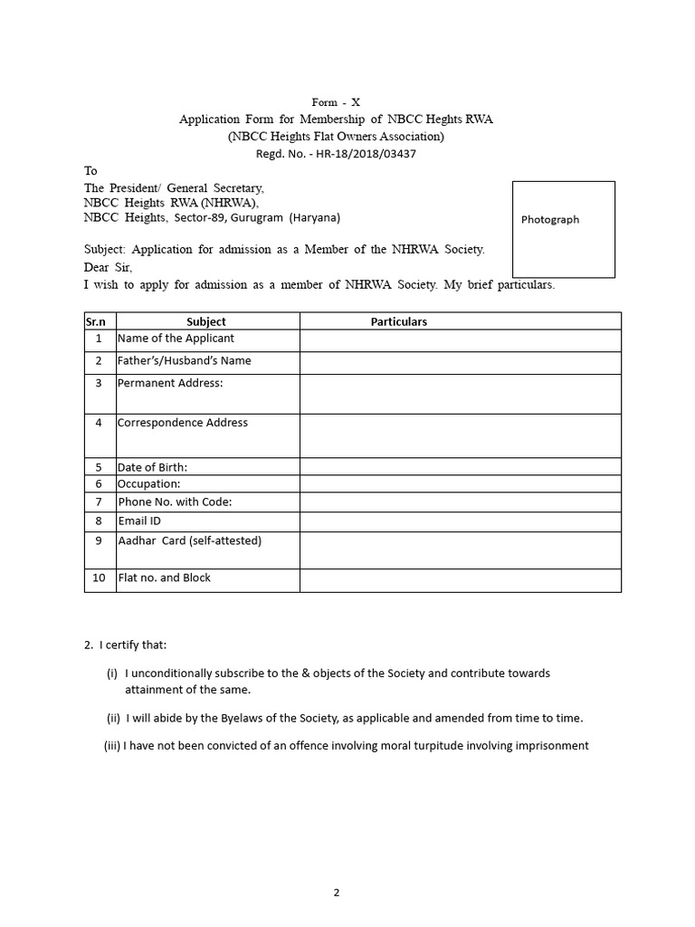 NBCC Hts Membership Form New | PDF | Identity Document | Government And ...