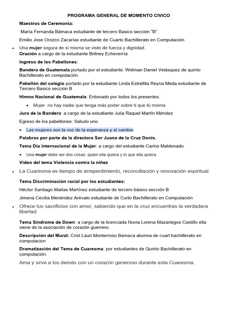Programa General de Momento Civico 2024 | PDF