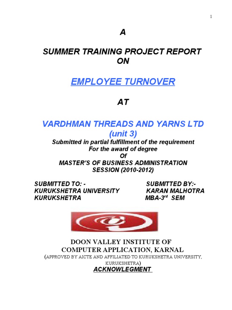 Employee Turnover: A Summer Training Project Report ON | PDF ...