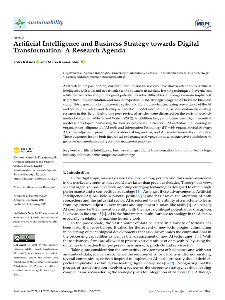 Artificial Intelligence and Business Strategy towards Digital Transformation- A Research Agenda ...
