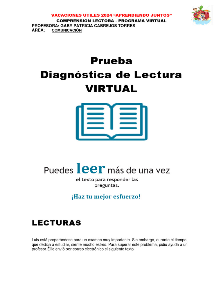 Prueba PF.GABY EV | PDF | Comprensión lectora | Comunicación