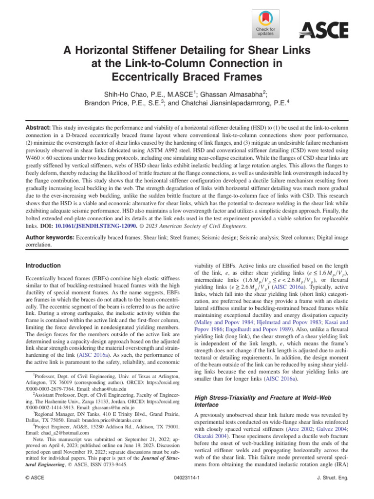 A Horizontal Stiffener Detailing For Shear Links at The Link-To-Column ...