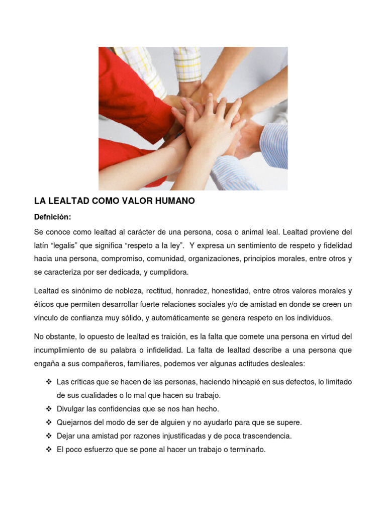 Lealtad: Valor Humano y Su Impacto | PDF | Ciencias sociales | Filosofía