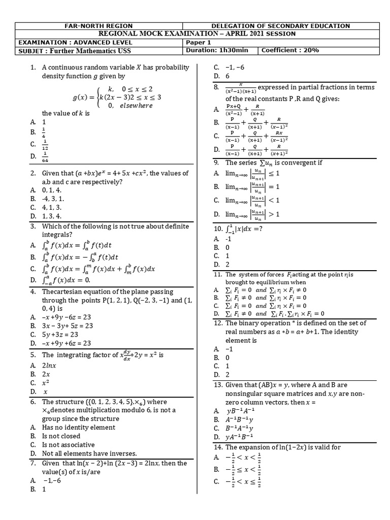 FURTHER MATHS P1 (1) | PDF