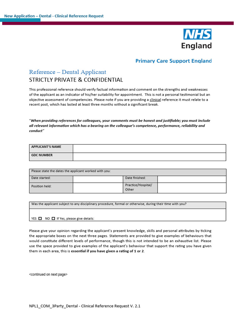 Dental - Clinical Reference Request | PDF | Empathy | Knowledge