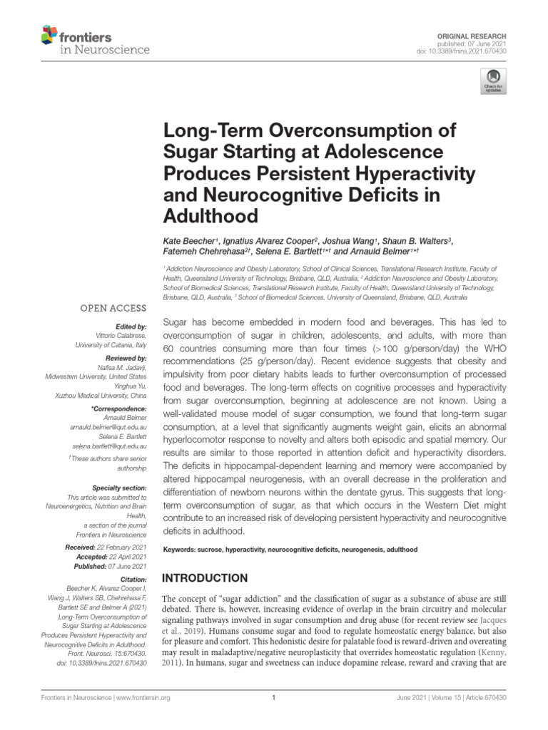Beecher Et Al - 2021 Sugar Addiction Topic | PDF | Neuroscience