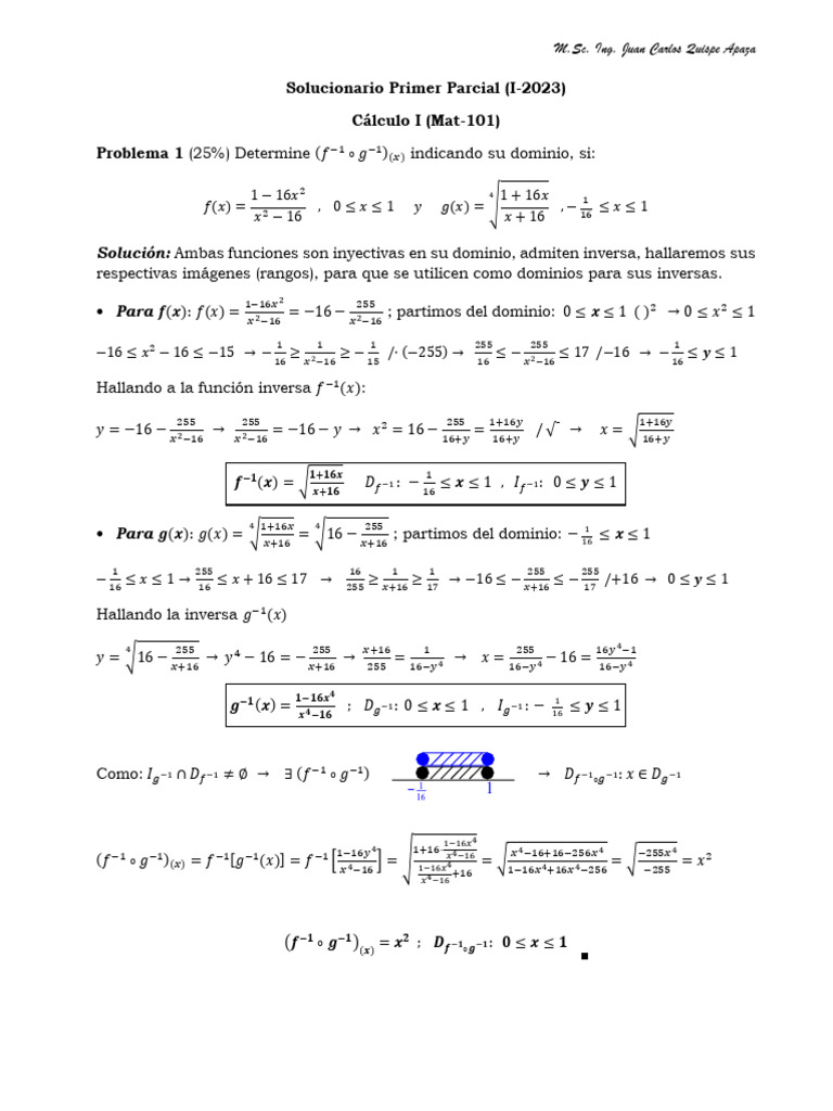Solucionario Primer Parcia Mat-101 (I-2023) | PDF