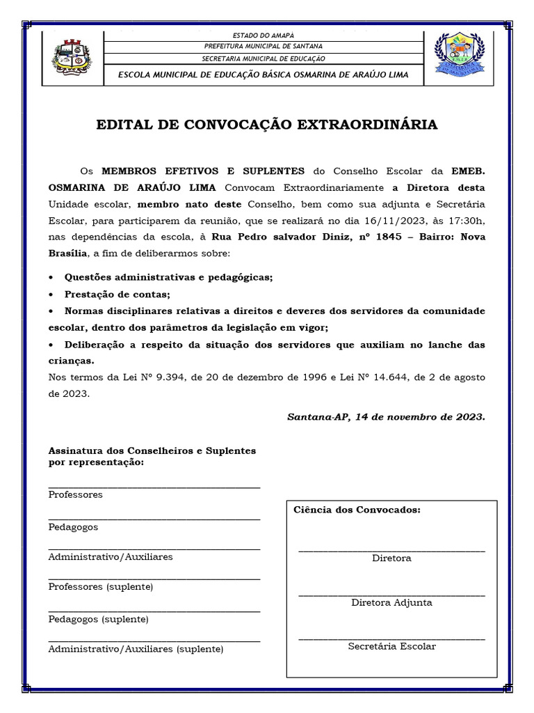 Edital de Convocação para Conselho Escolar | PDF