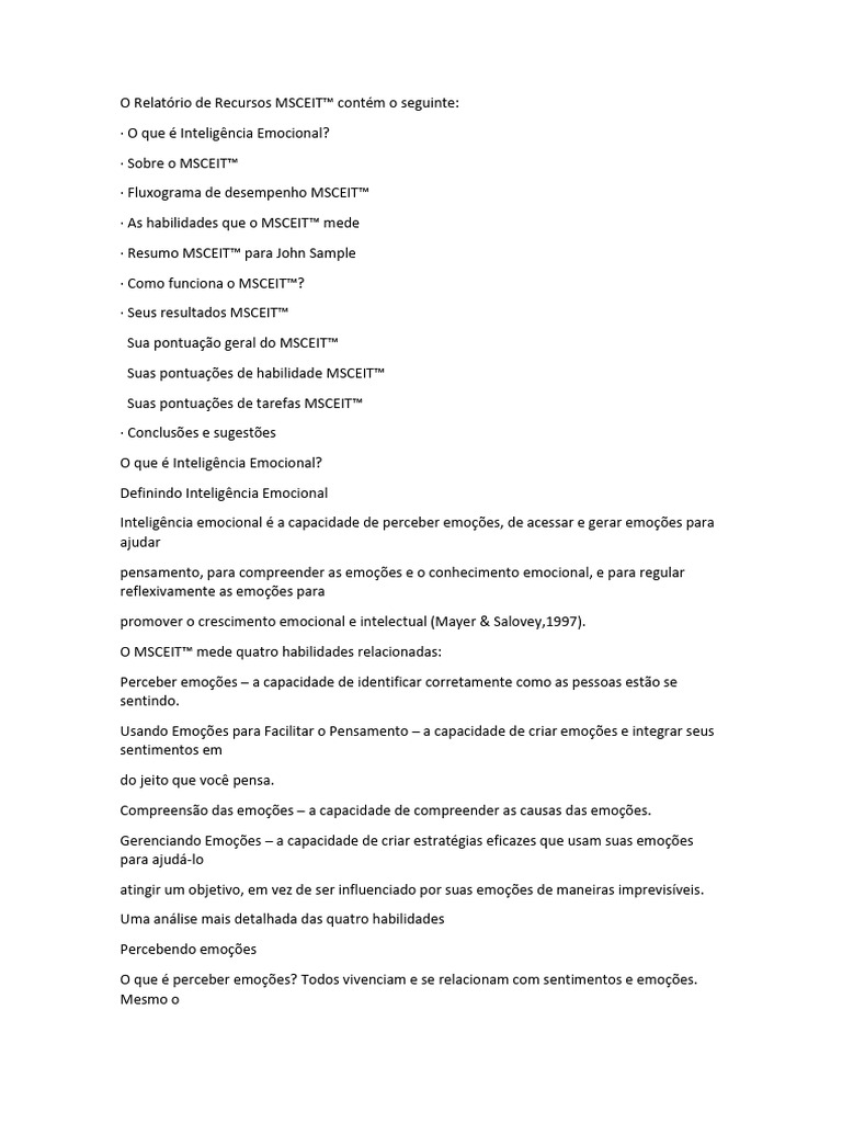 Instrumento TESTE MSCEIT | PDF | Emoções | Inteligência emocional