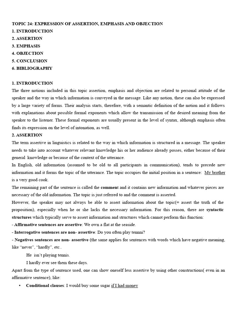 Topic 24 Expression of Assertion, Emphasis and Objection | PDF | Stress ...